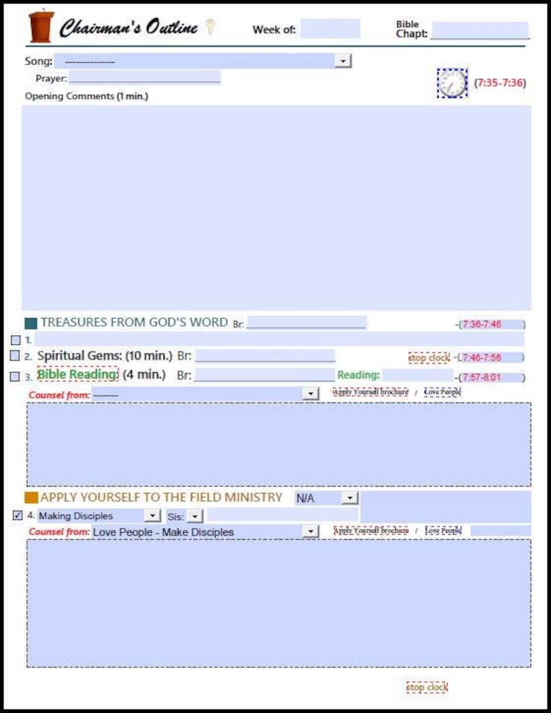 Congregation Chairman Outline Template -JW - Etsy