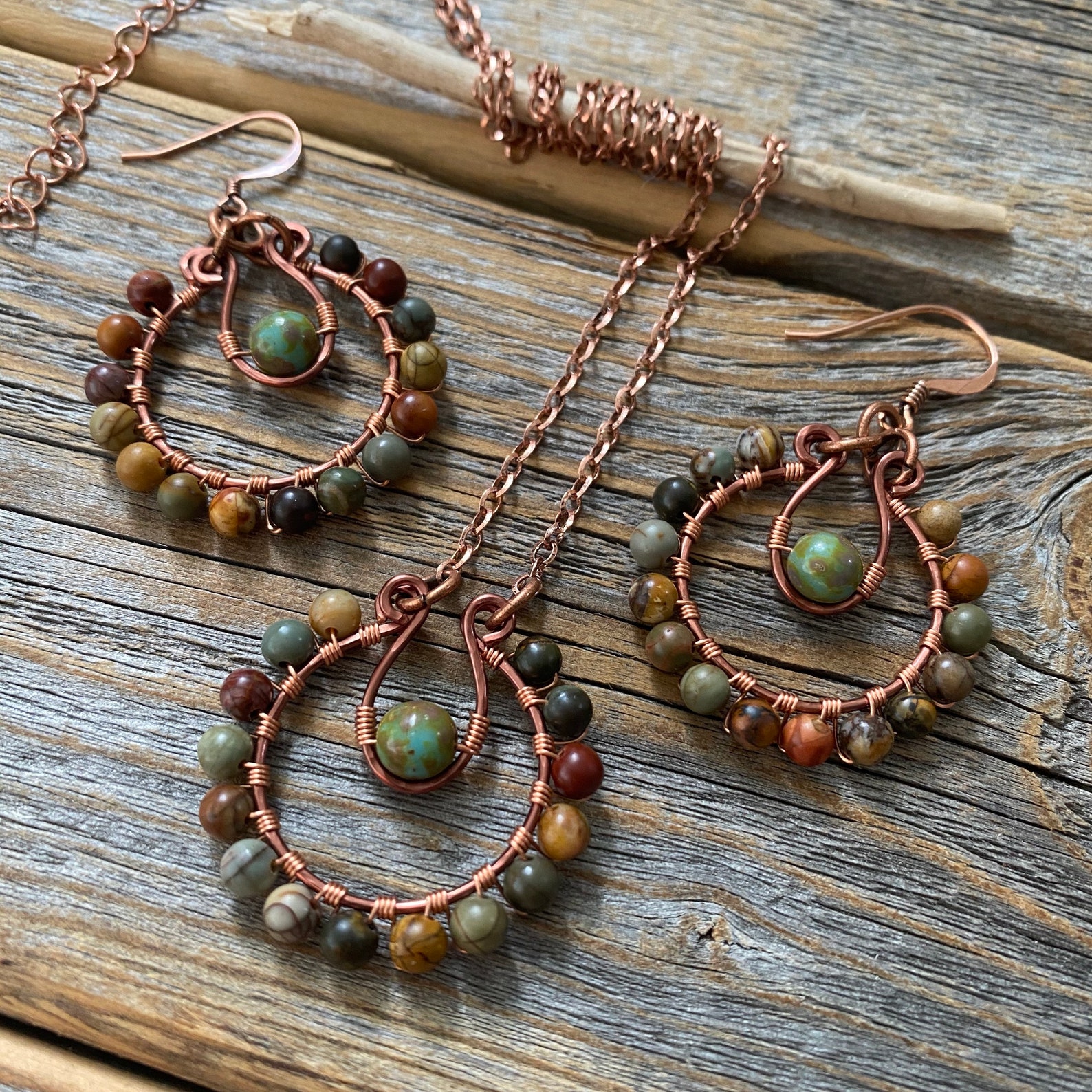 JEWELRY SET Jasper Jewelry Bohemian Earrings and Necklace | Etsy