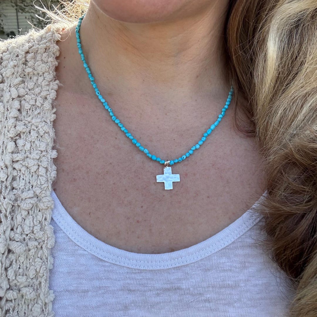 Premium Turquoise Cross Necklace, Sterling Silver Swiss Cross Pendant ...