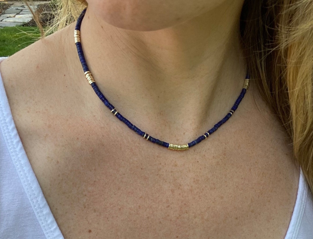 Lapis Lazuli Necklace, Beaded Lapis Necklace, Heishi Lapis Necklace ...