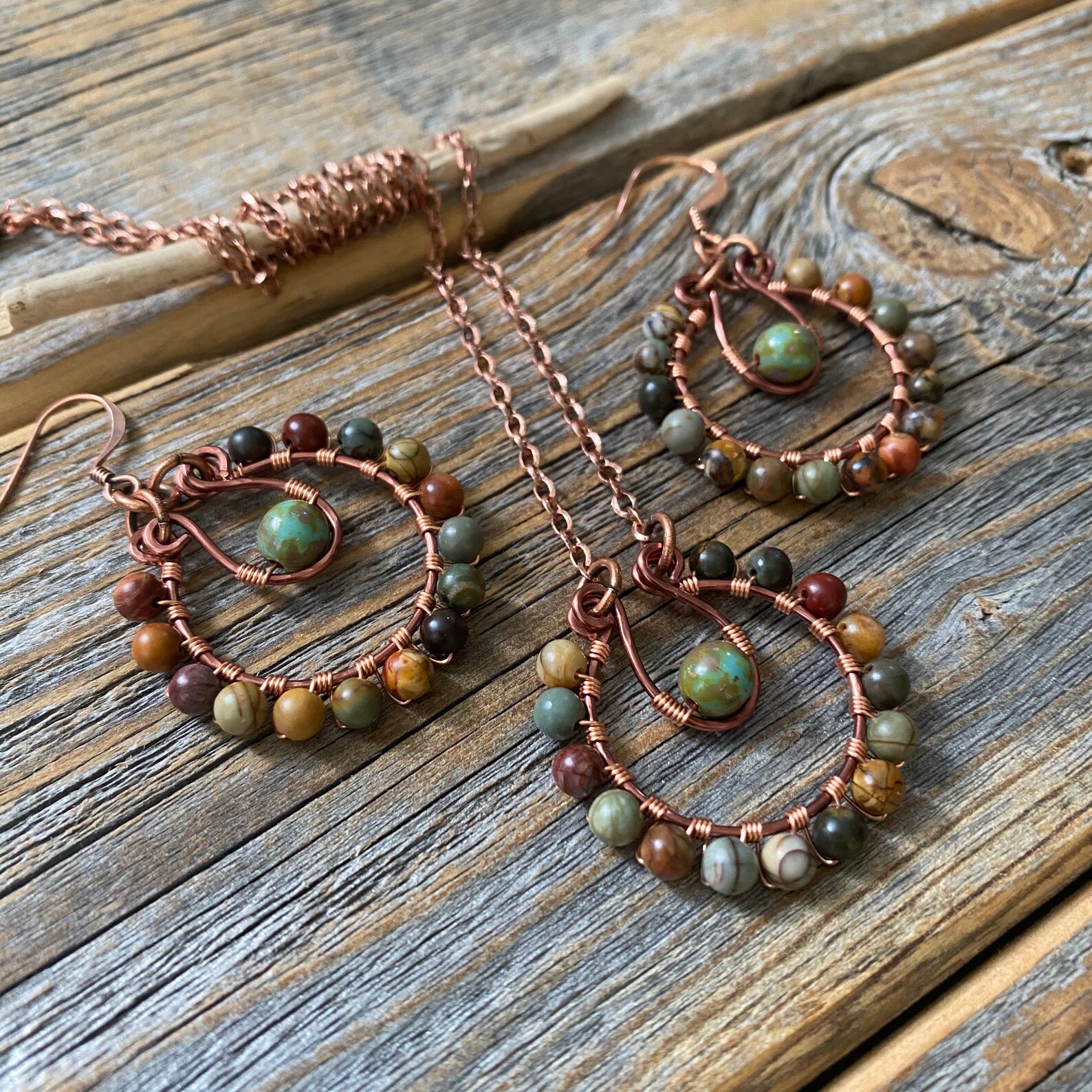 JEWELRY SET Jasper Jewelry Bohemian Earrings and Necklace | Etsy