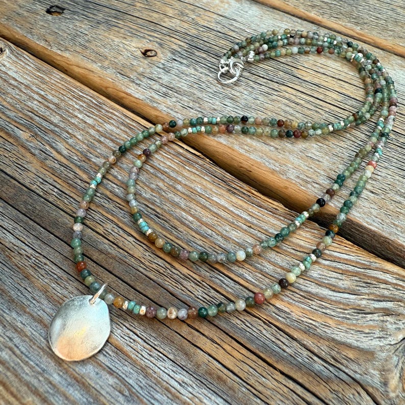 Layered Fancy Jasper Necklace, Earth Tone Beaded Sterling Silver ...