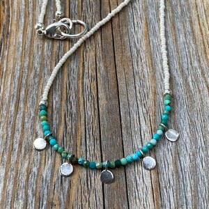 Tiny Bead Necklace, Dainty Turquoise Beaded Necklace With Silver ...