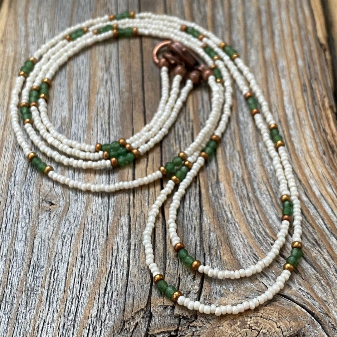 Layering Necklace Jade Beaded Boho Minimalist Seed Bead Necklace Handmade Unique Gift for Her ...