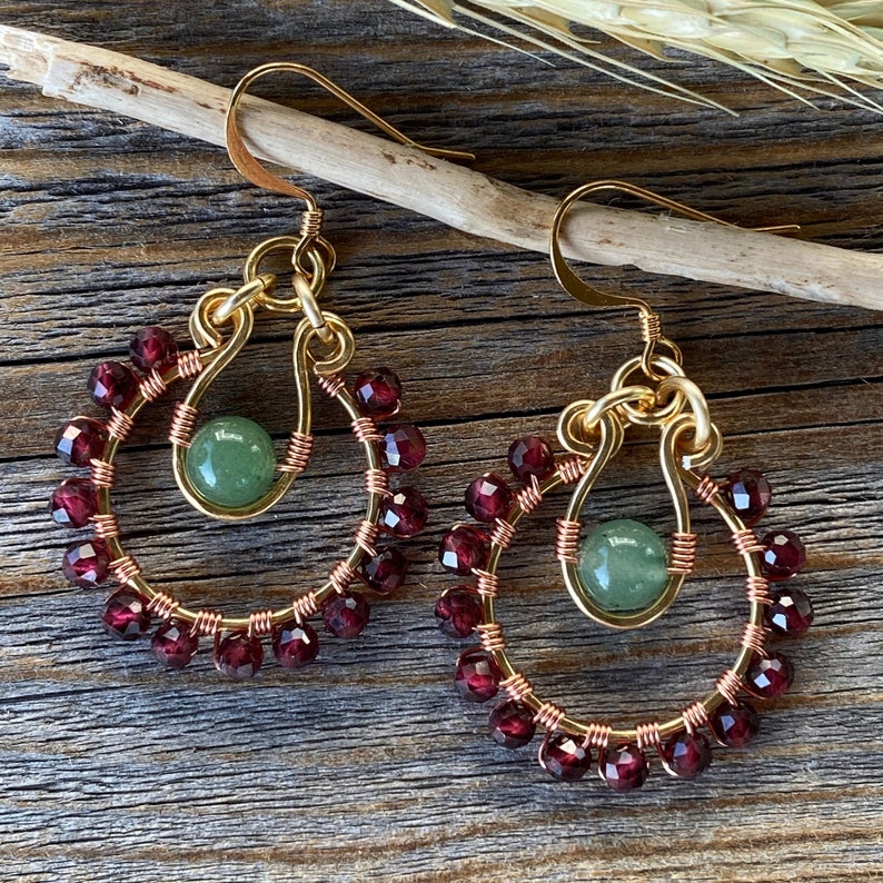 Garnet Beaded Hoop Dangle Earrings Aventurine Earrings - Etsy Garnet Beaded Hoop Dangle Earrings Aventurine Earrings - Etsy