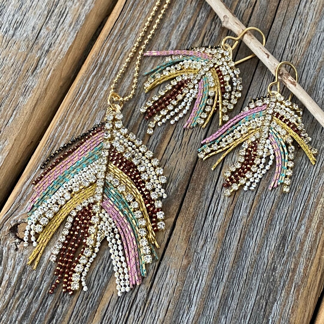 Colorful Fringe Earrings and Necklace Set for Women Boho - Etsy