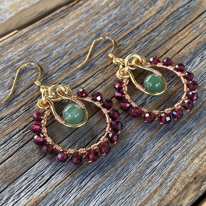 Garnet Beaded Hoop Dangle Earrings Aventurine Earrings - Etsy Garnet Beaded Hoop Dangle Earrings Aventurine Earrings - Etsy
