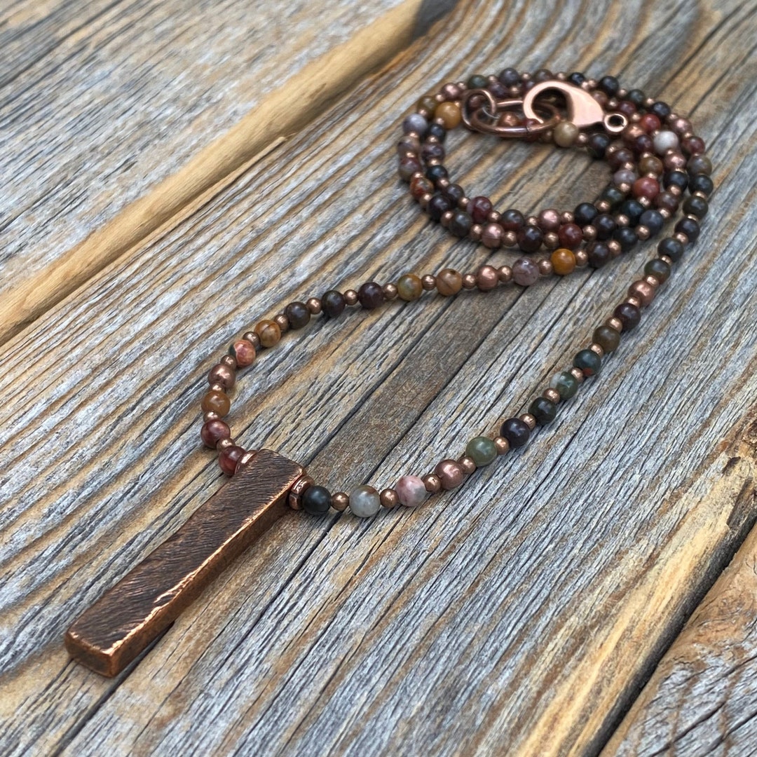 Red Creek Jasper Copper Necklace – Handmade Beaded Pendant Jewelry - Etsy