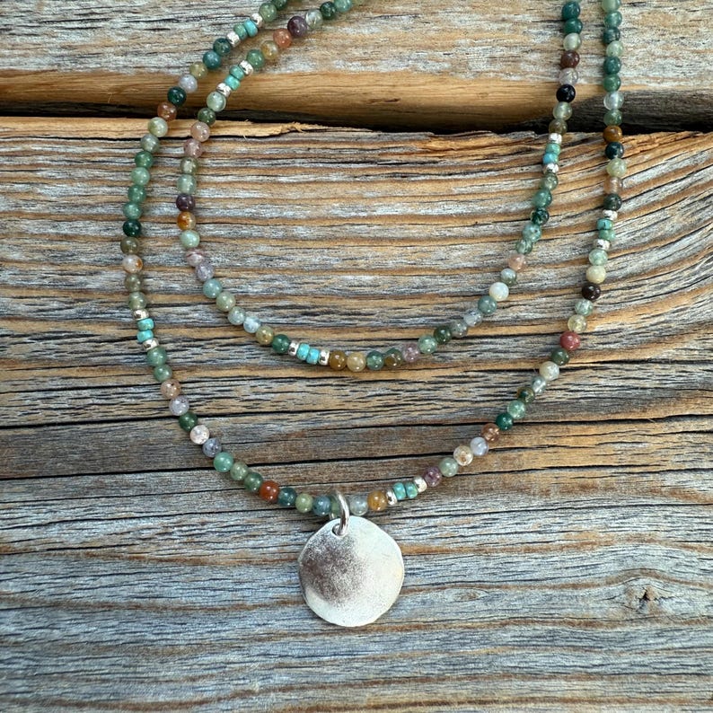 Layered Fancy Jasper Necklace, Earth Tone Beaded Sterling Silver ...