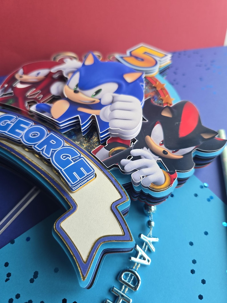 Sonic Themed 3D Shaker Cake Topper | Personalized Birthday Centerpiece ...