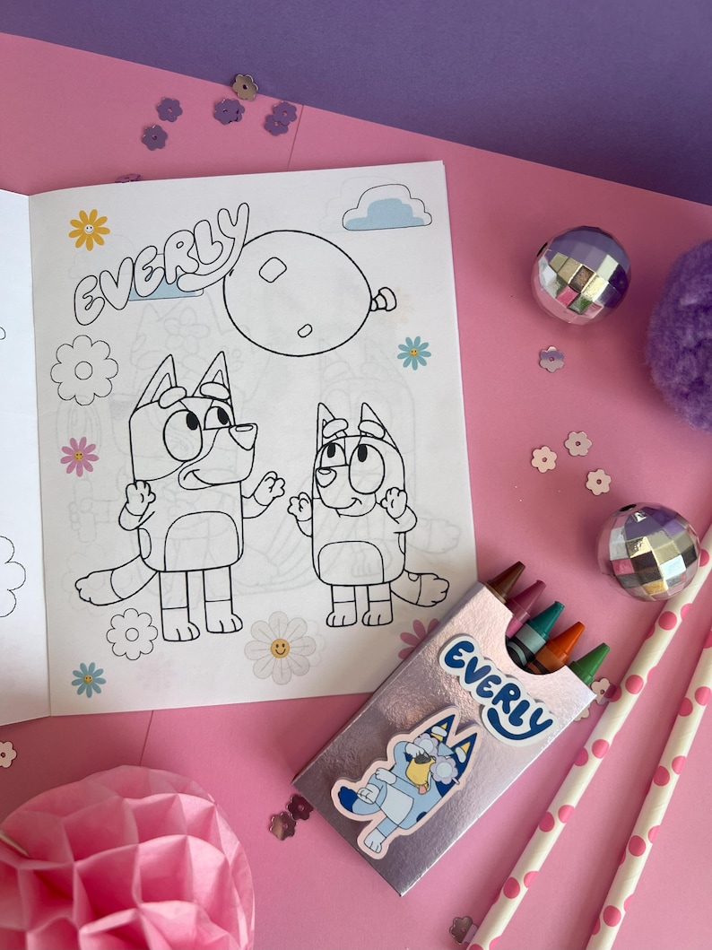 Personalized Bluey Birthday Party Favor | Custom Coloring Book & Crayon ...