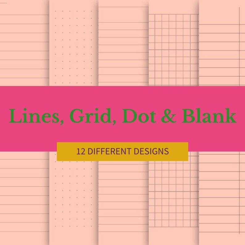 Blush and Bounty Digital Paper Pack 60 PDF Pages Feint Lined, Grid ...