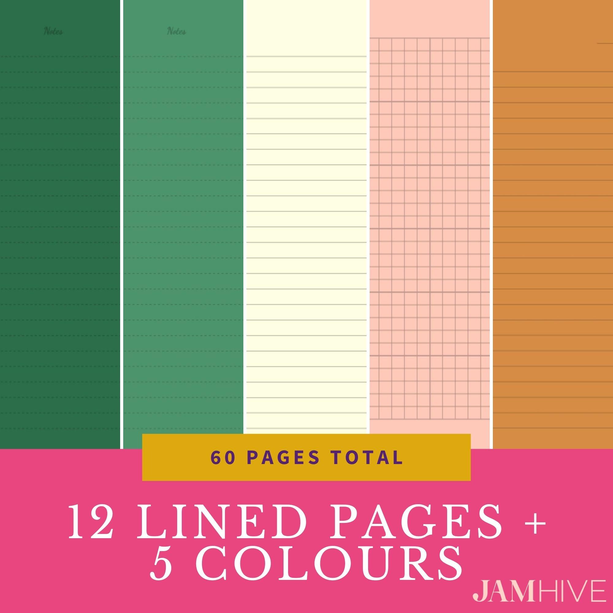 Blush and Bounty Digital Paper Pack 60 PDF Pages Feint Lined, Grid ...