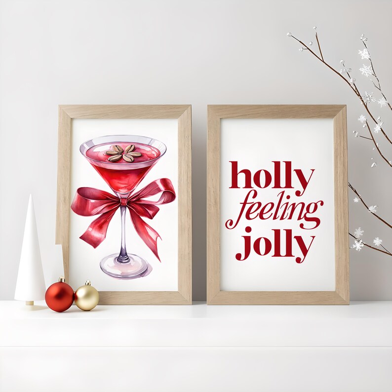Christmas Bar Chart Prints – Red Martini Glass & ‘holly Feeling Jolly ...