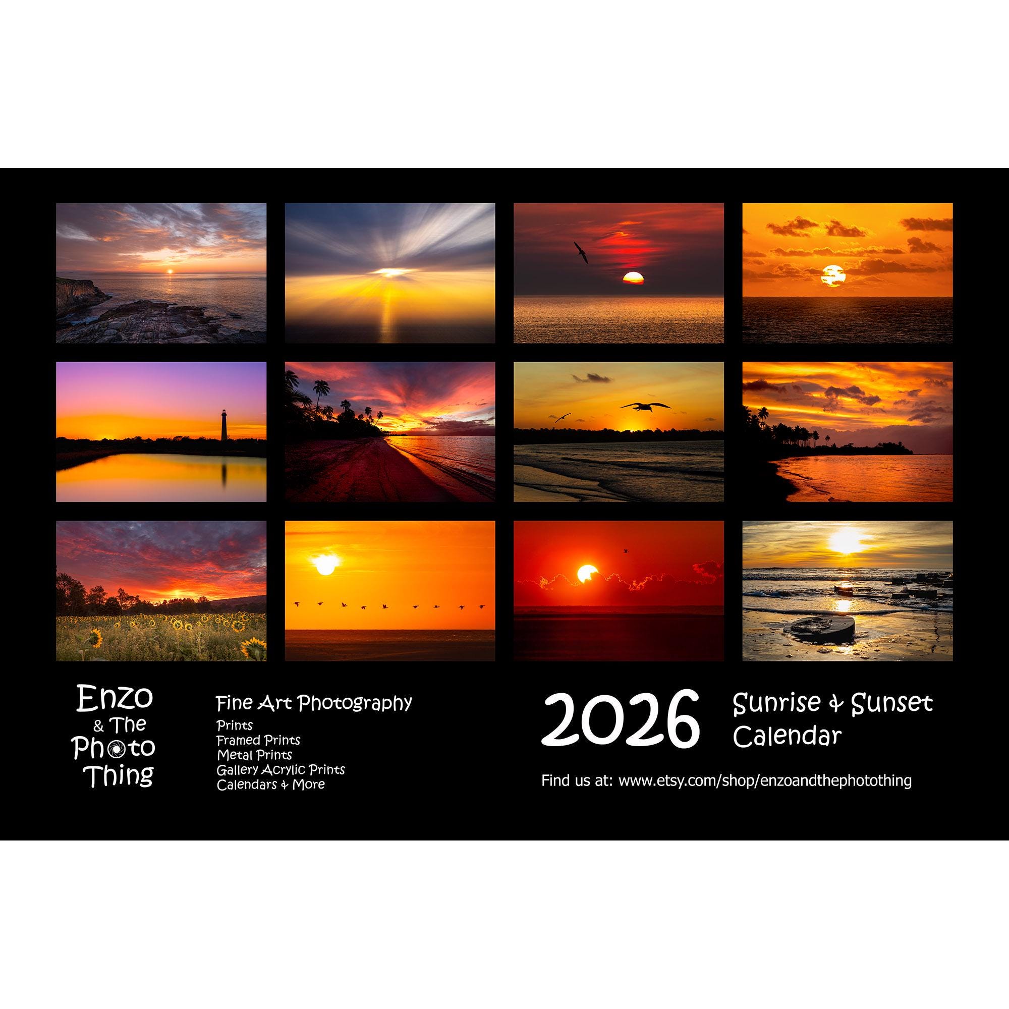 2026 Sunrise Sunset Wall Calendar: Wire-bound A4 Size, Fine Art ...