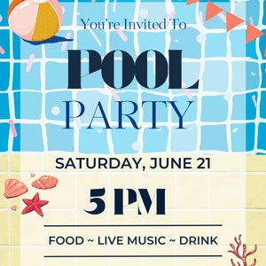 Pool Party Invitation | Editable Template | Summer Birthday Party ...