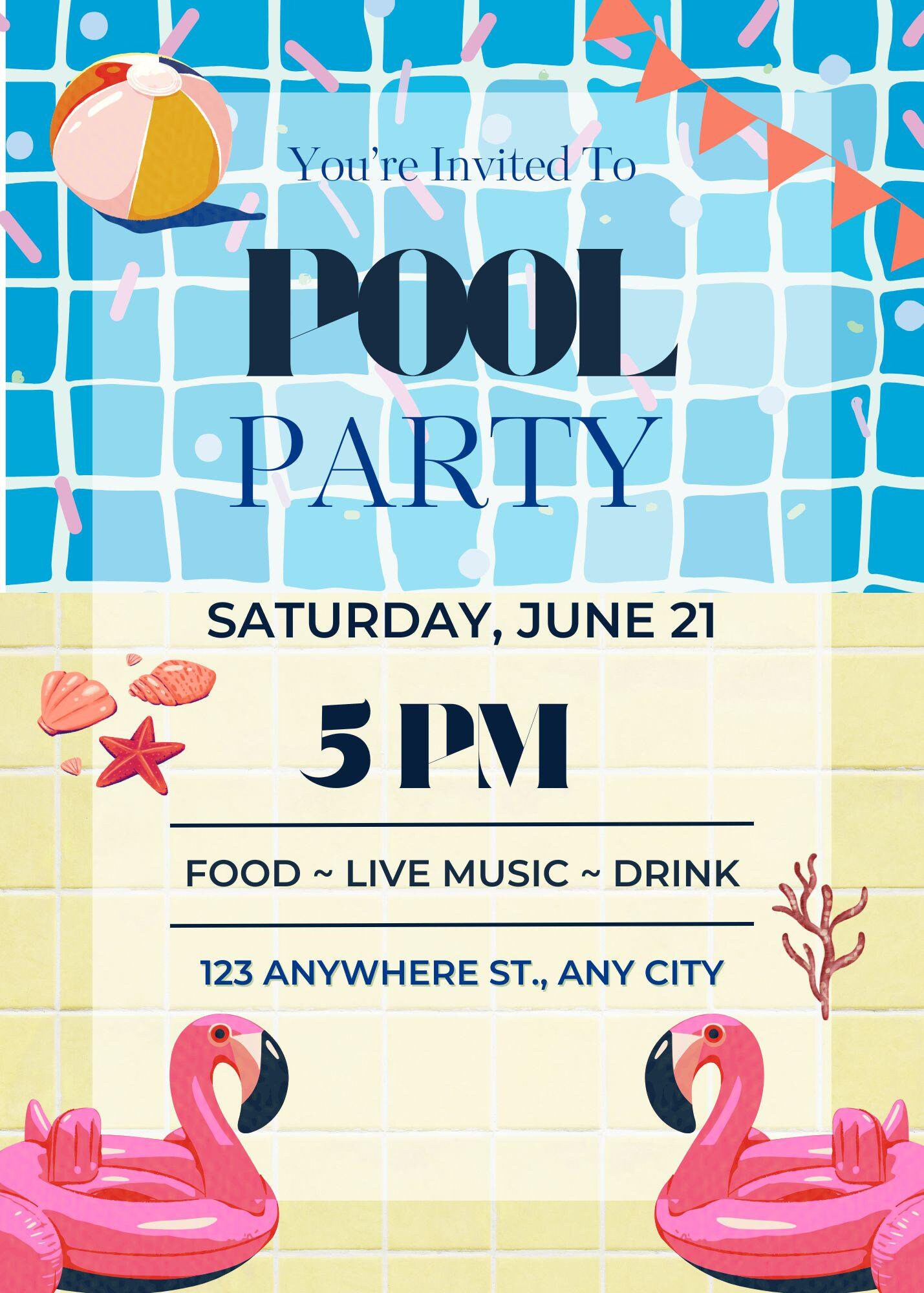 Pool Party Invitation | Editable Template | Summer Birthday Party ...