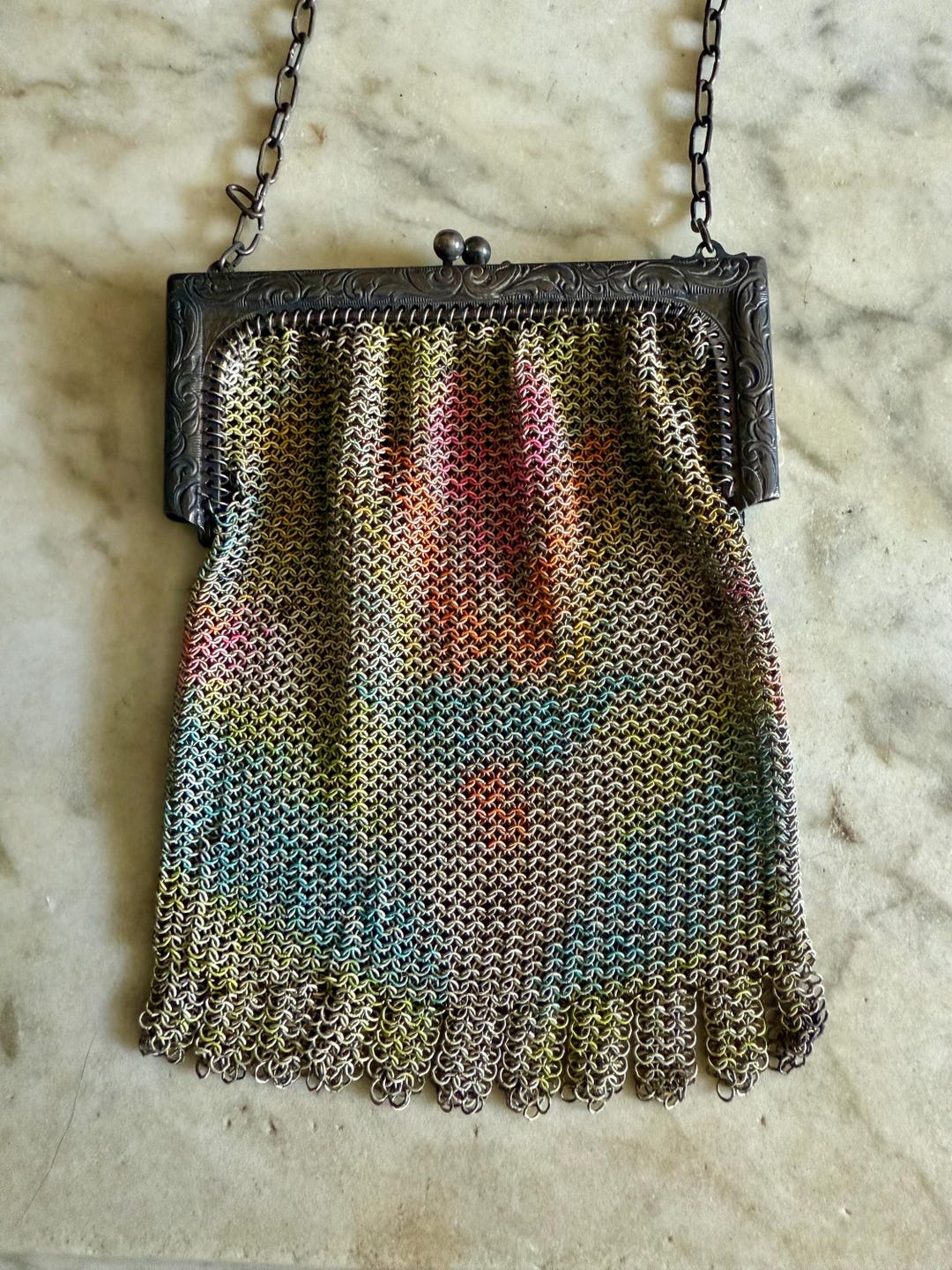 Antique Whiting and Davis Mesh Coin Purse Colorful With Chain Handle - Etsy