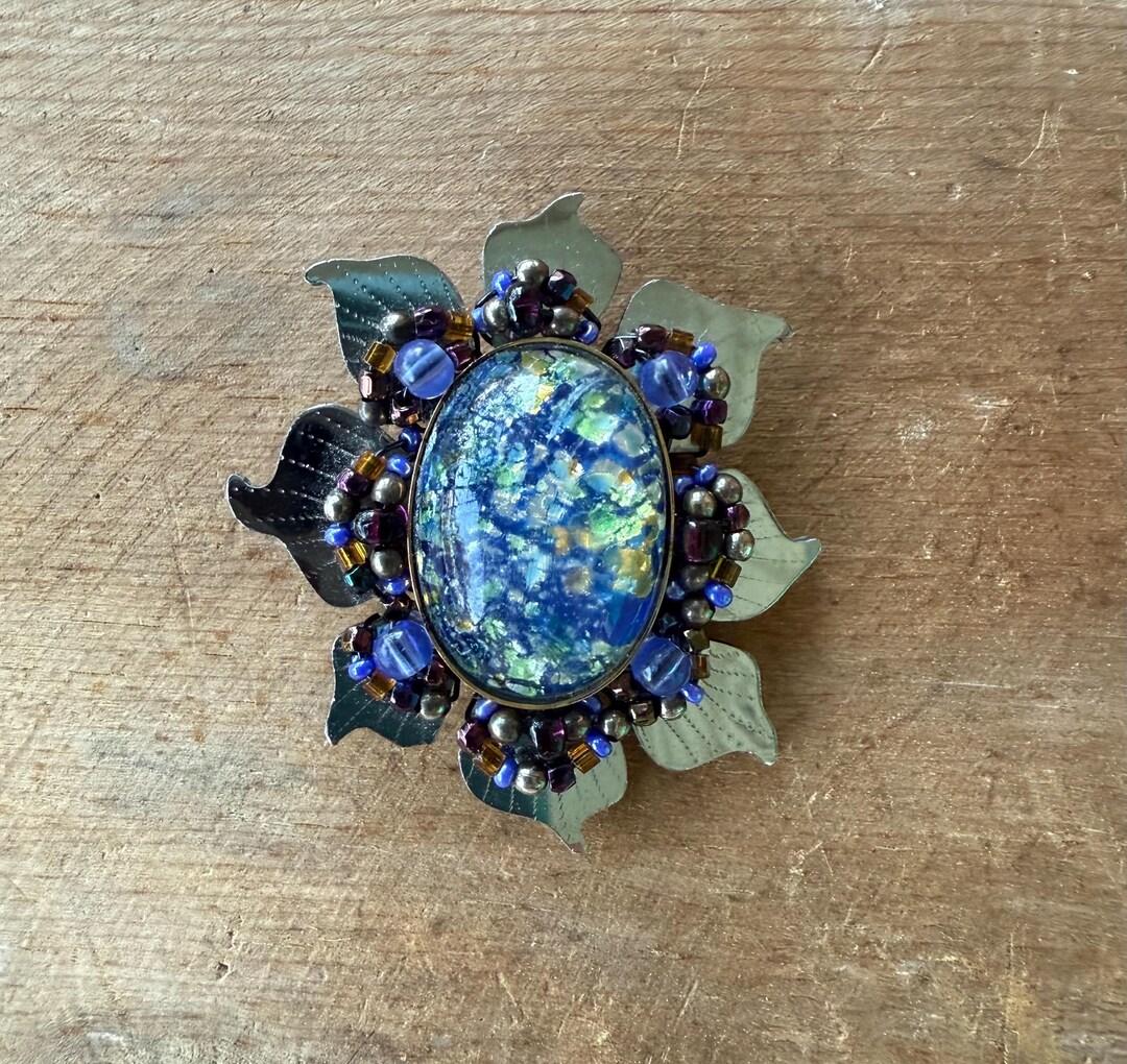 Vintage Liztech Sunburst Brooch Blue Signed 1998 - Etsy