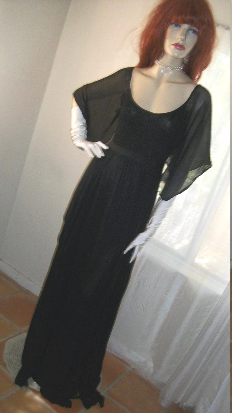 Edwardian Goth Black Gown: Sheer Lace & Chiffon Sleeves, S/M - Etsy