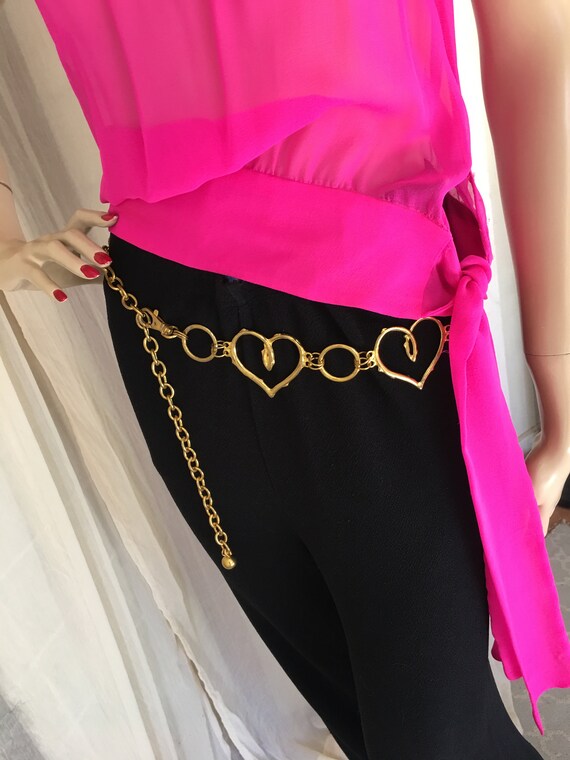 Vintage 1950s Style Gold Tone Metal Chain Link Belt w… - Gem