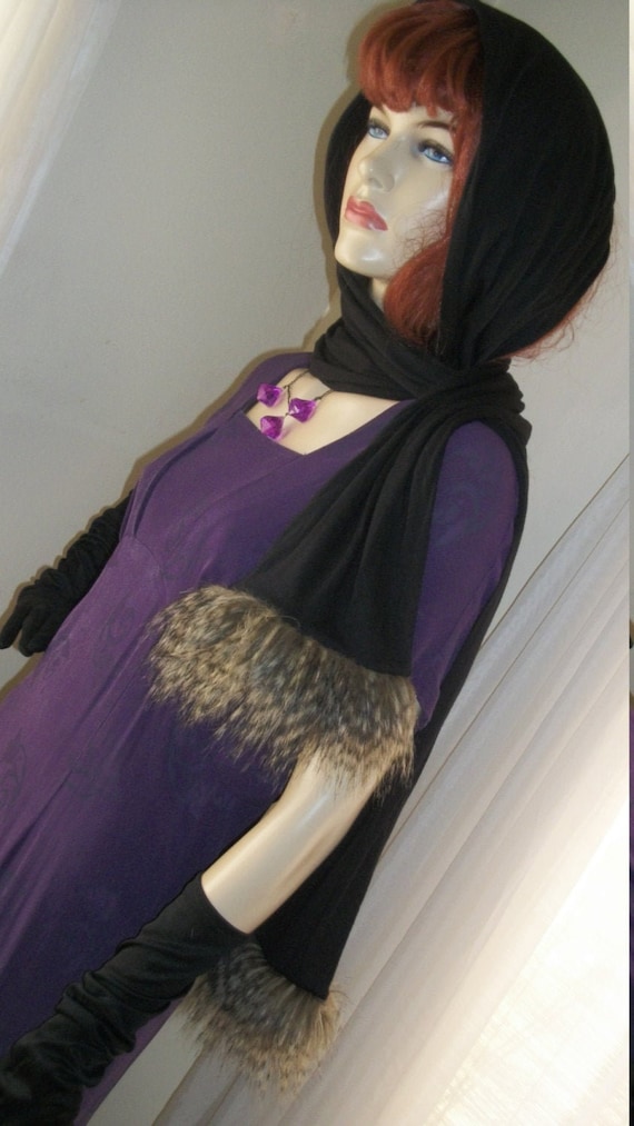 1930s 1940s Style Black Knit Head Wrap Scarf with Fau… - Gem