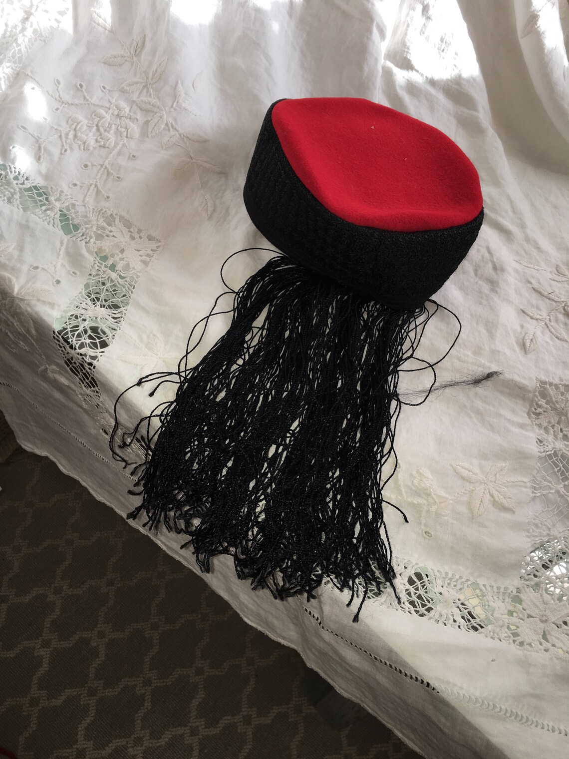 Vintage 1940s Red and Black Wool Shako Style Toque Hat With | Etsy