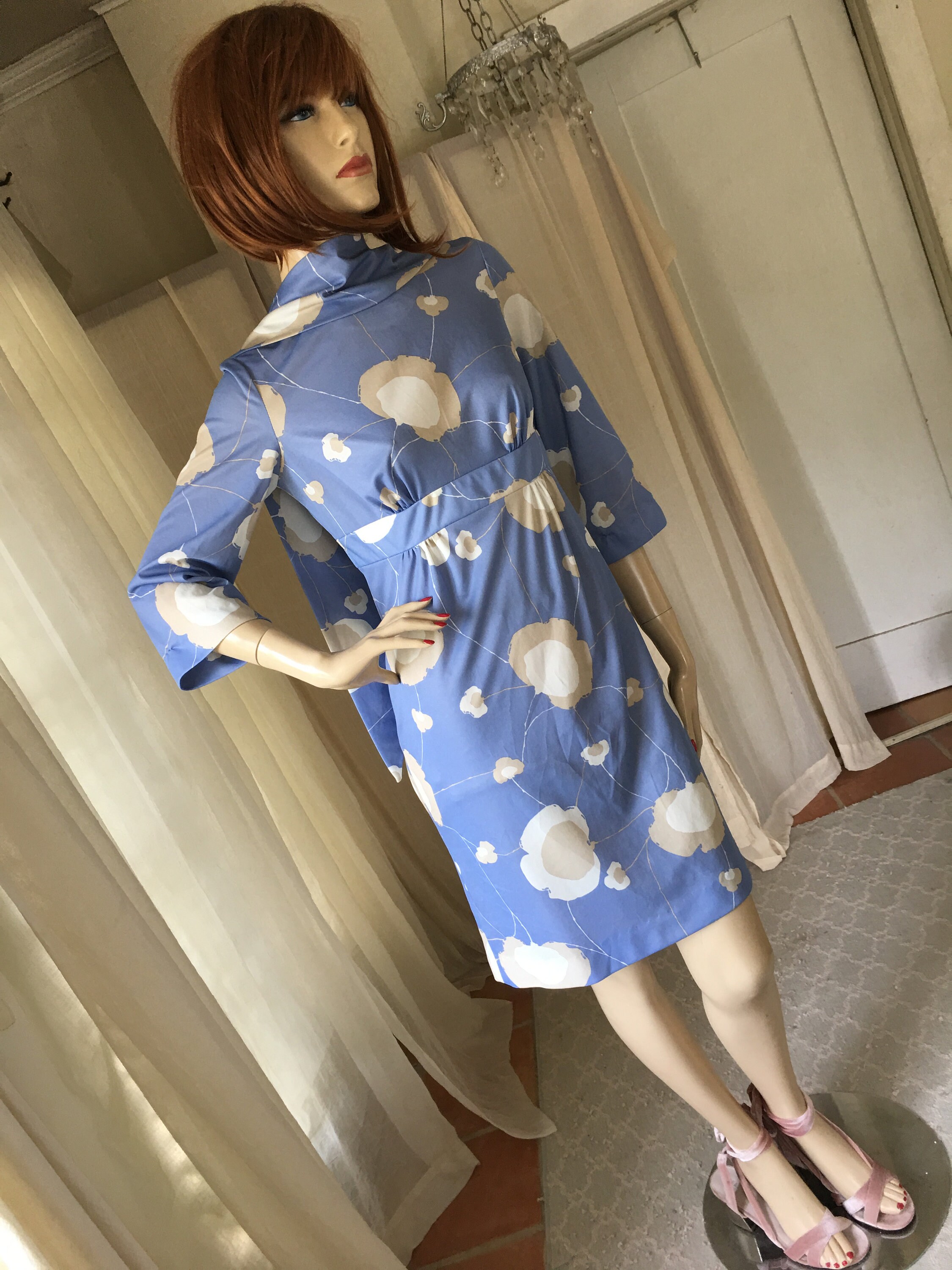 Vintage 1960s Mod Squad Cornflower Blue Floral Mini Dress or Tunic With ...