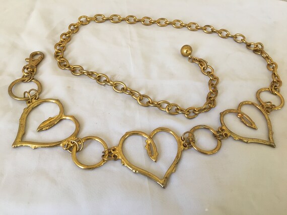 Vintage 1950s Style Gold Tone Metal Chain Link Belt w… - Gem