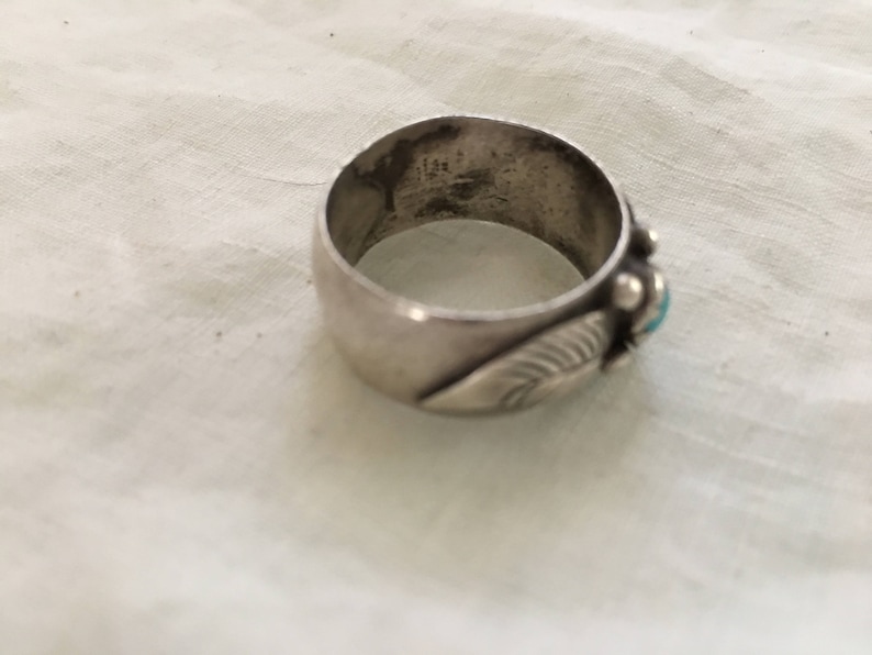 Vintage 1960s Native American Silver Feather & Turquoise Ring - Size 8. ...