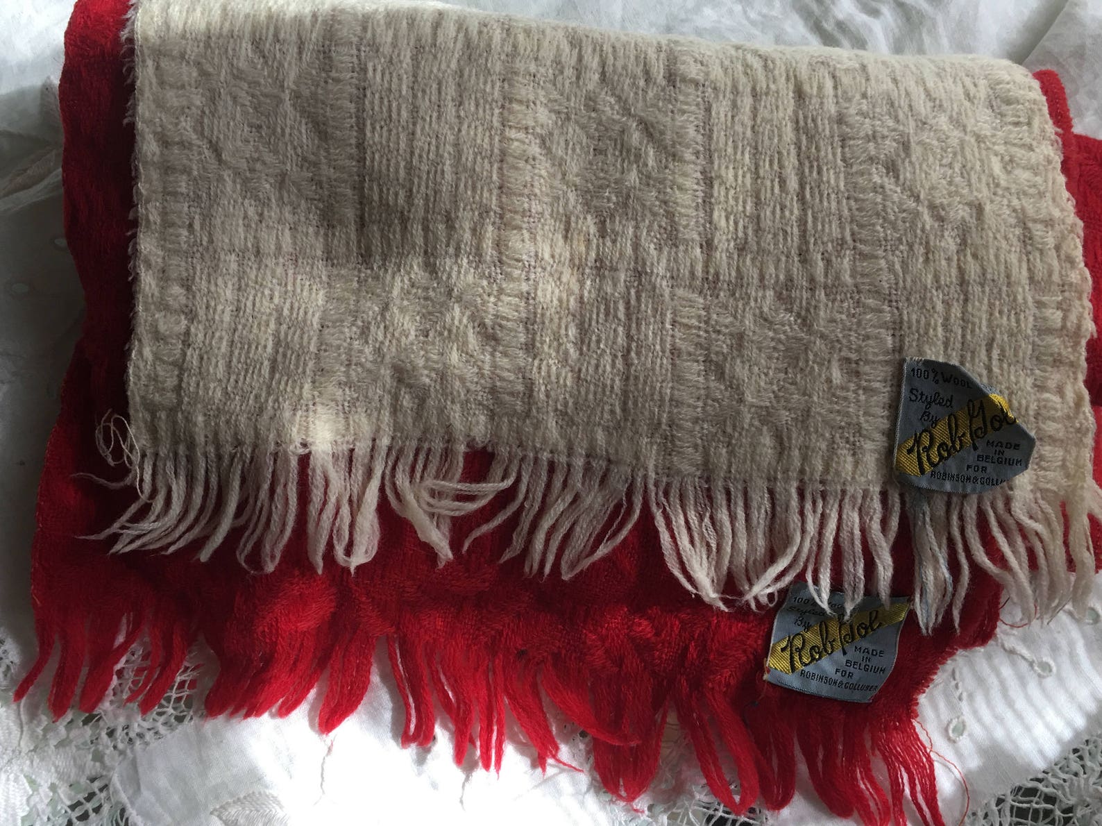 Vintage 1940s Wool Neck Scarf Unisex Red or Cream Styled by | Etsy