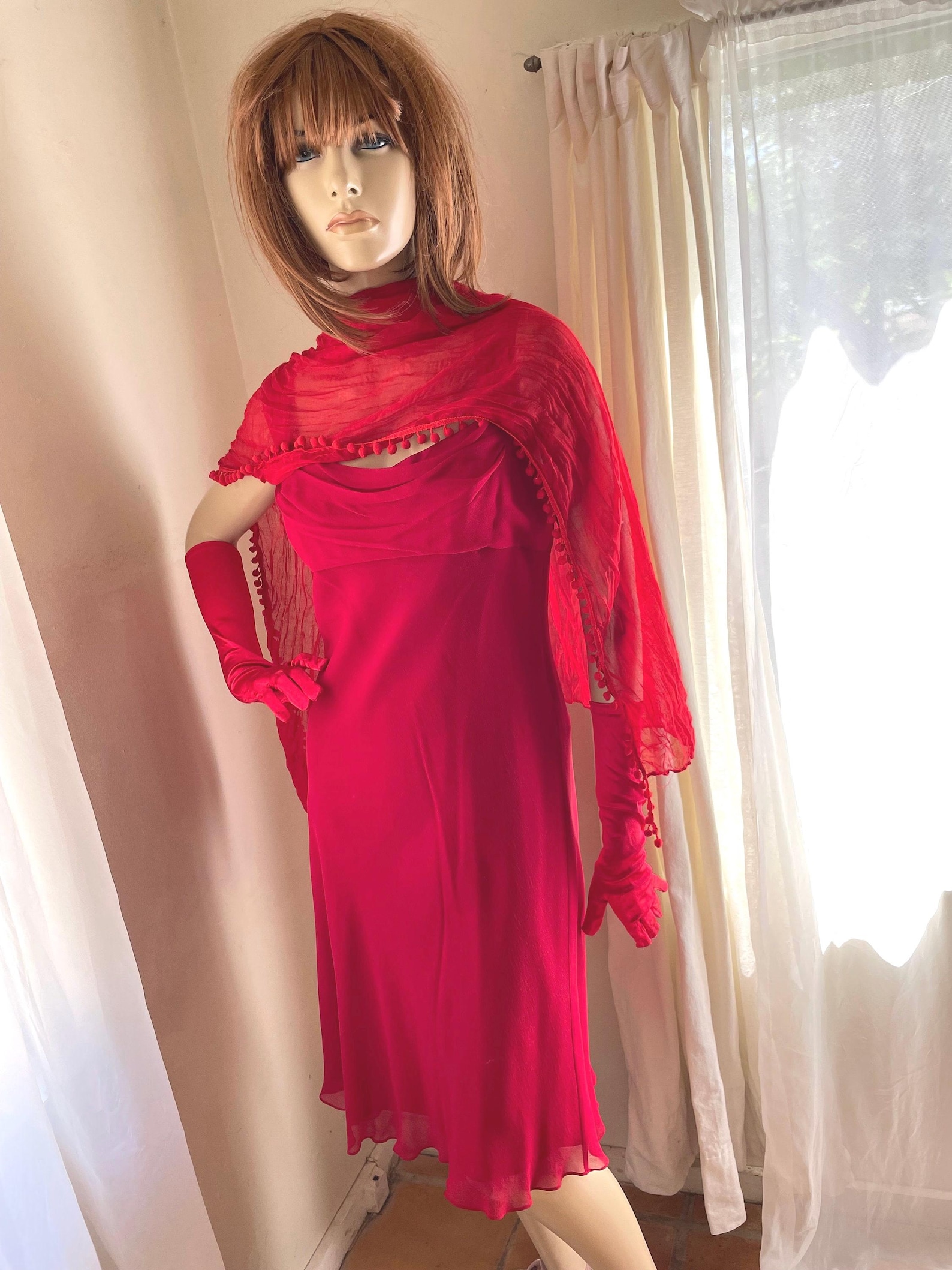 Vintage 1920s Style Ruby Red Silk Dress W/matching Shawl Size M - Etsy