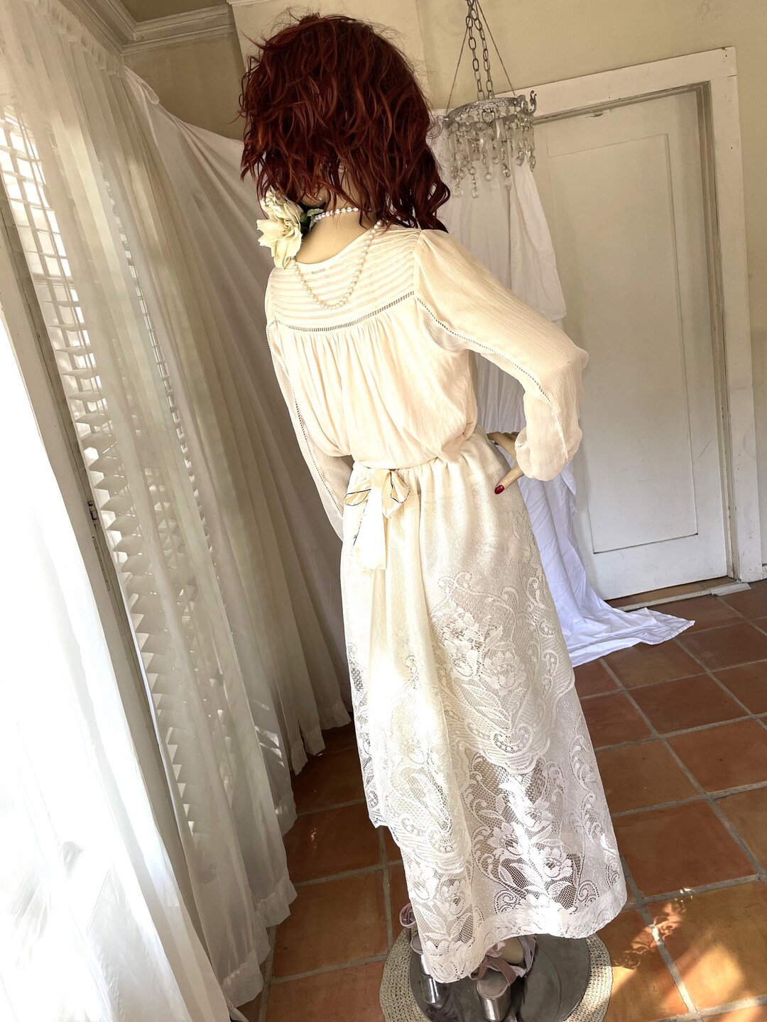 Victorian Style off White Lacey Dble Layer Semi Sheer Maxi Skirt With ...