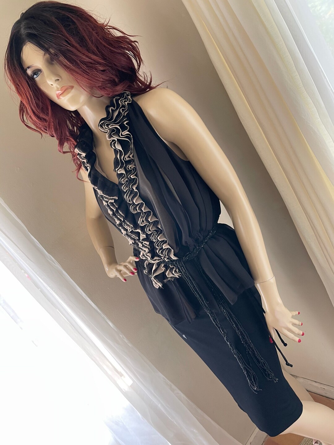 Vintage Black and Taupe Ruffle Blouse Robert Rodriquez Neiman Marcus ...