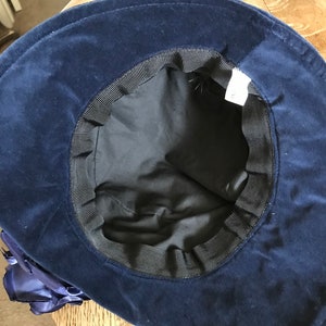 Vintage 60s 70s Style Navy Floppy Hat With Large Navy Silk Rose 100% ...
