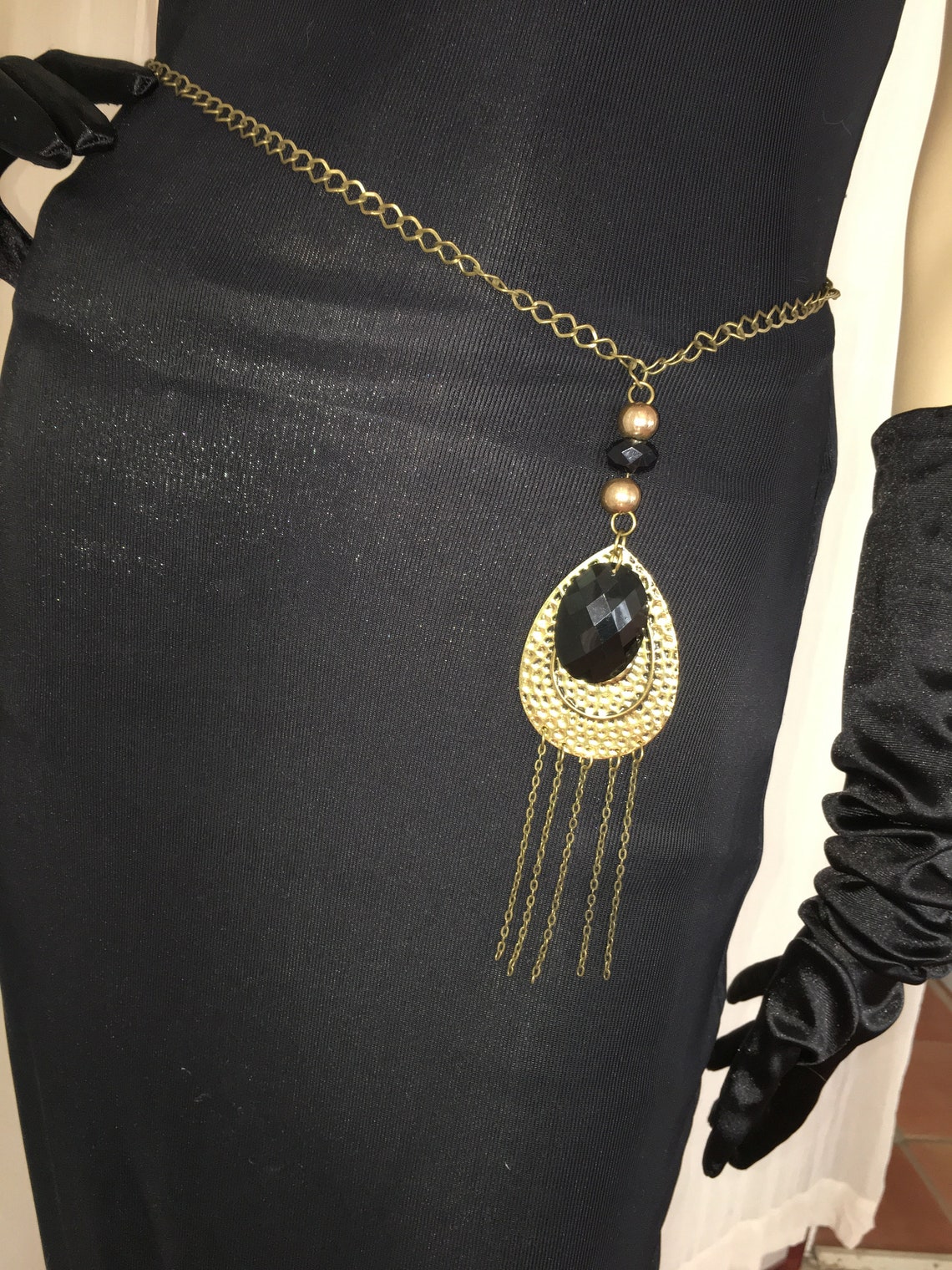 Vintage 1970s Chain Belt Goth Huge Black Rhinestone Brasstone | Etsy