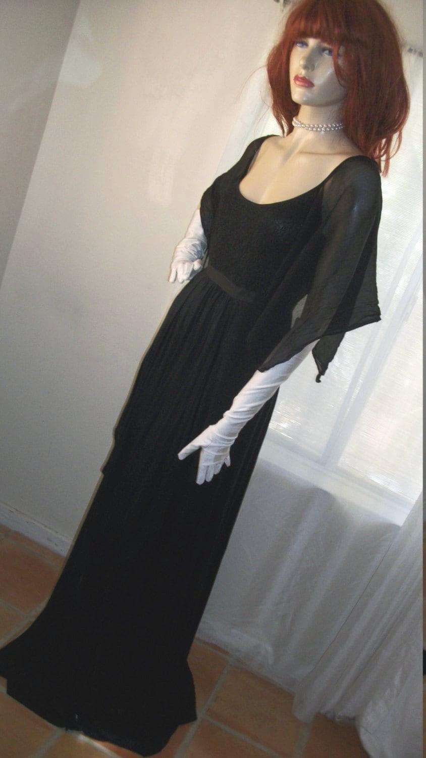 Edwardian Goth Black Gown: Sheer Lace & Chiffon Sleeves, S/M - Etsy