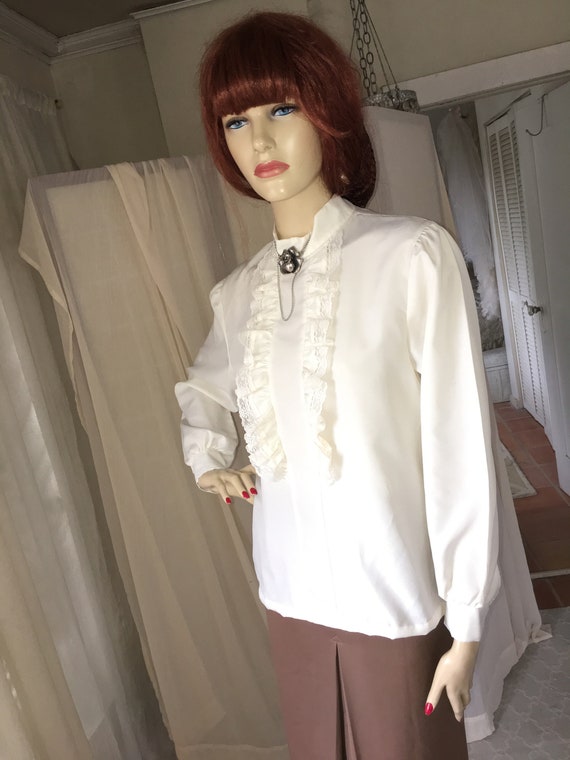 Vintage 1970s High Neck Ruffle Blouse Size S/M Edwar… - Gem
