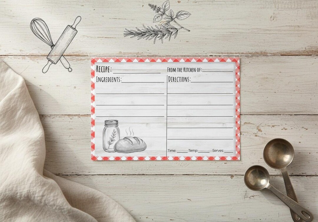 Farmhouse Recipe Cards: Rustic Kitchen Printable Set (digital Download ...