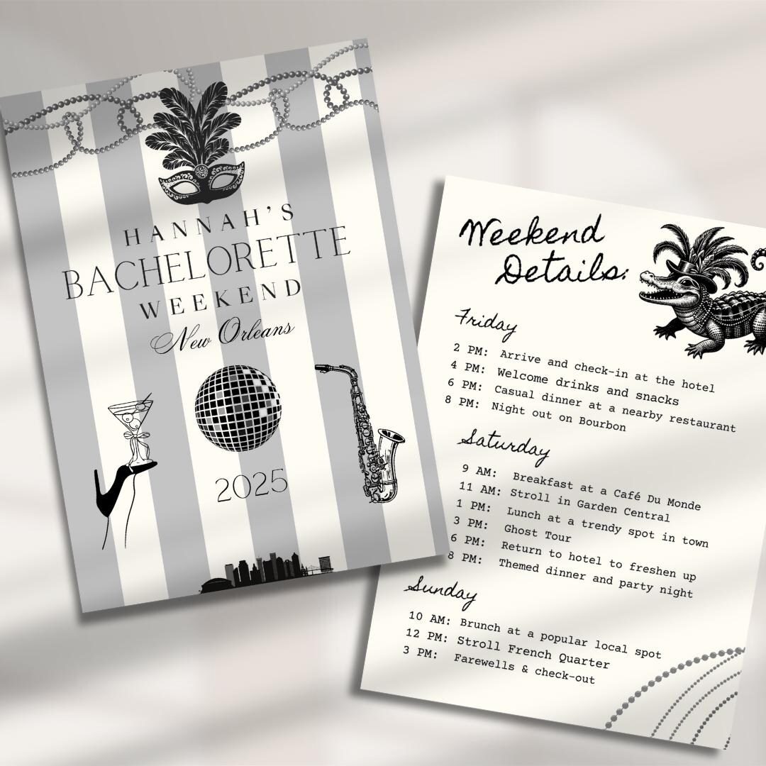 Editable New Orleans Bachelorette Invitation Itinerary | NOLA Mardi ...