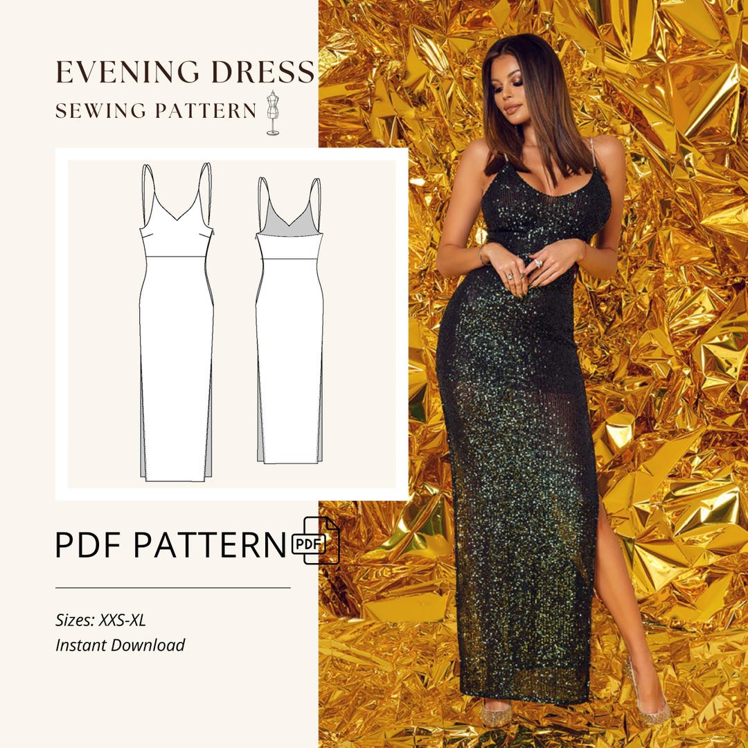 Evening Dress PDF Pattern Modern Bodycon Dress Sewing Pattern Party ...