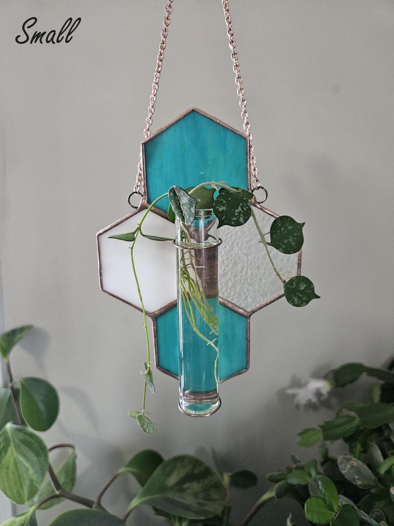 Turquoise Honeycomb Stained Glass Plant Propagation Station - Etsy
