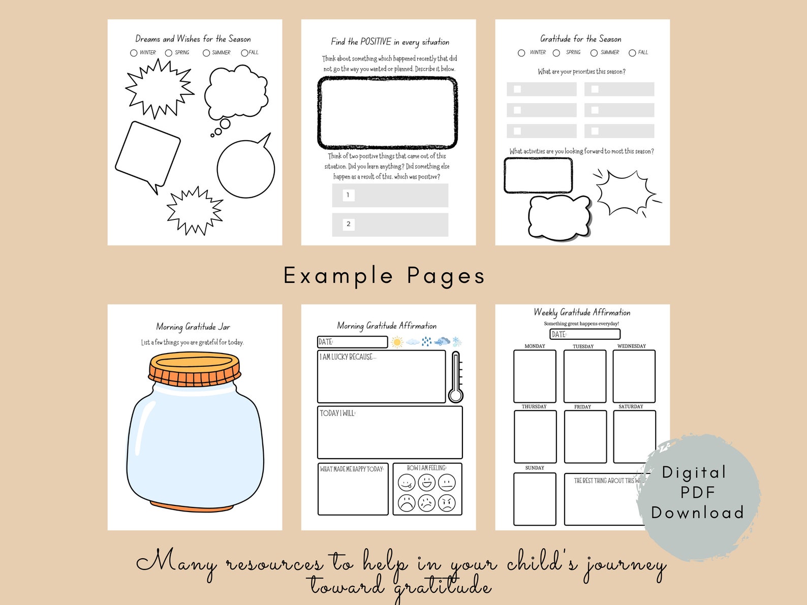 Gratitude Worksheets for Young Children DIGITAL PDF PRINTABLE Morning ...