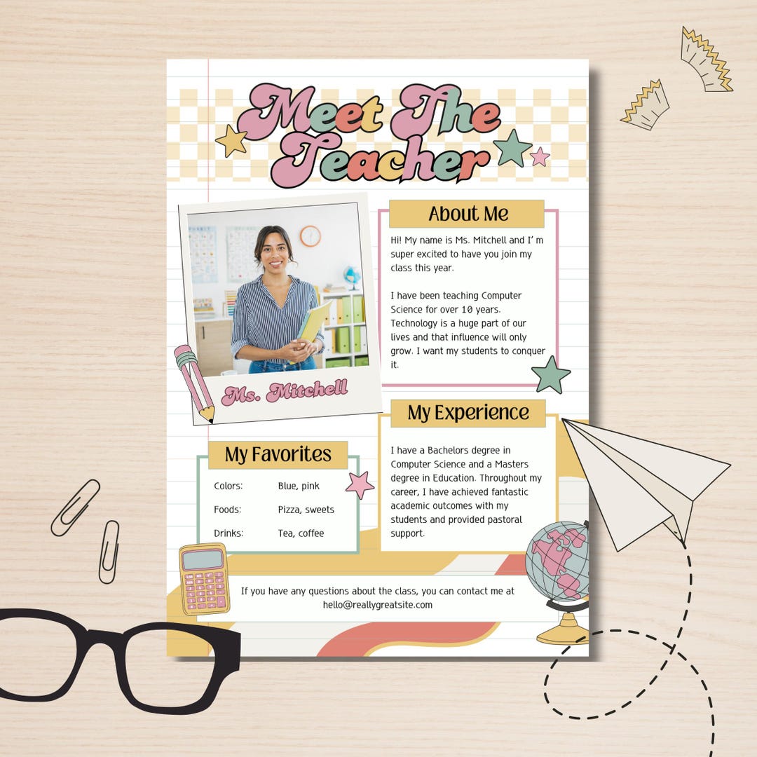 Retro Teacher Template Bundle: Meet the Teacher, Supply List (digital ...