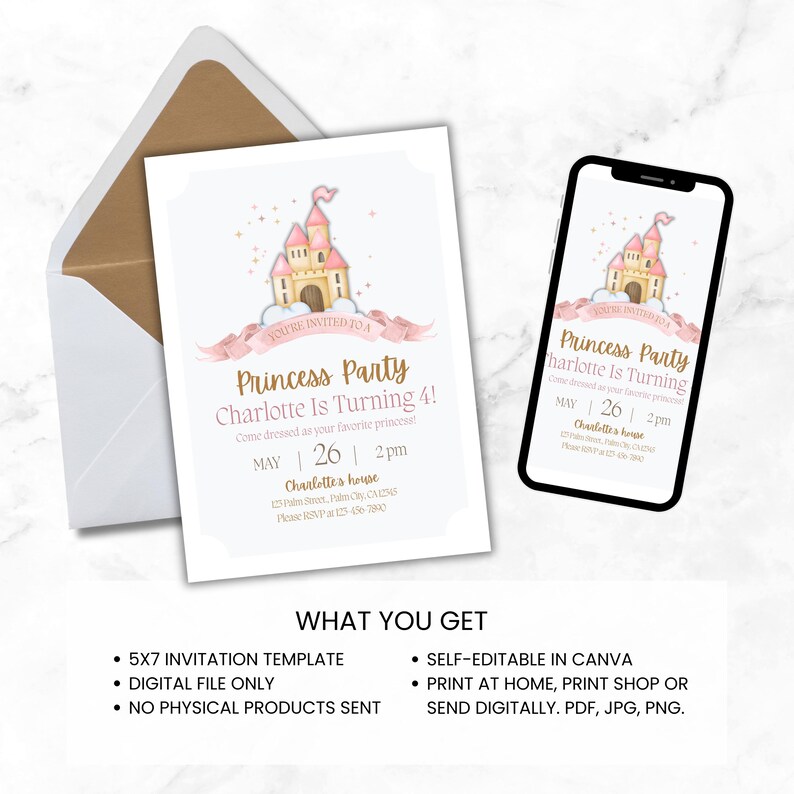Princess Castle Party Invitation: Dress up Birthday (editable in Canva ...