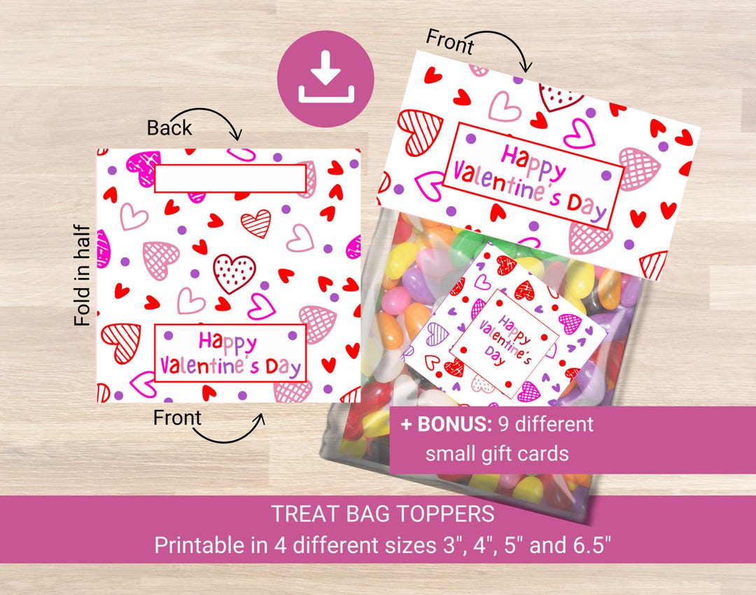 Classroom Happy Valentine's Day Goodie Bag Toppers for Candies, and ...
