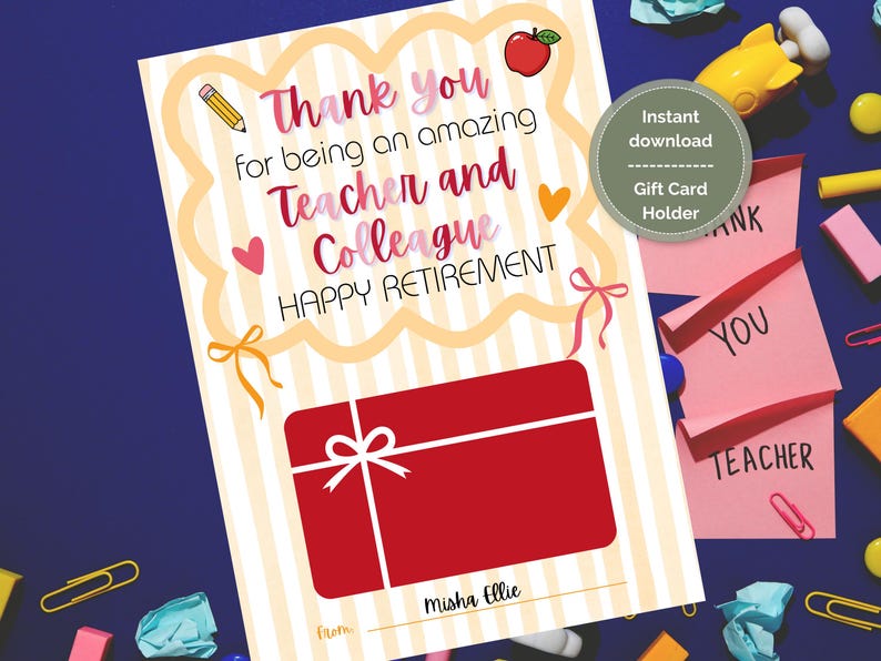 Retiring Teacher Appreciation Week Gift Card Holder, End-of-school-year ...