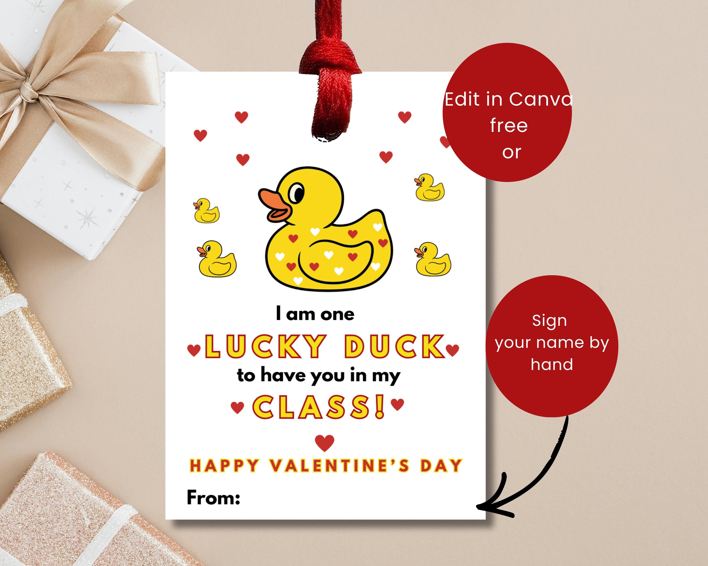 Rubber Ducks Gift Tags, Lucky Duck Non-candy Valentine, One Lucky Duck ...