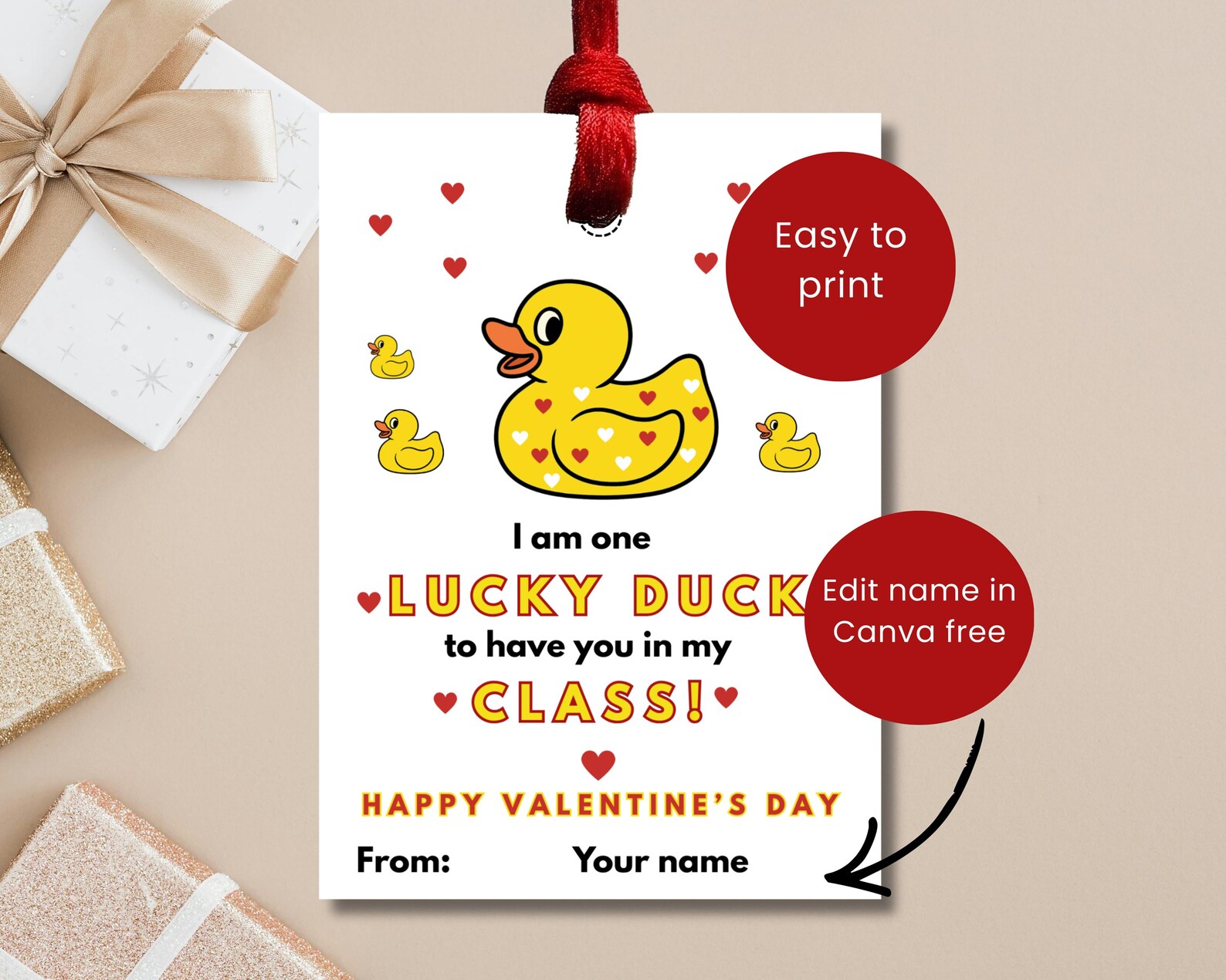 Rubber Ducks Gift Tags, Lucky Duck Non-candy Valentine, One Lucky Duck ...