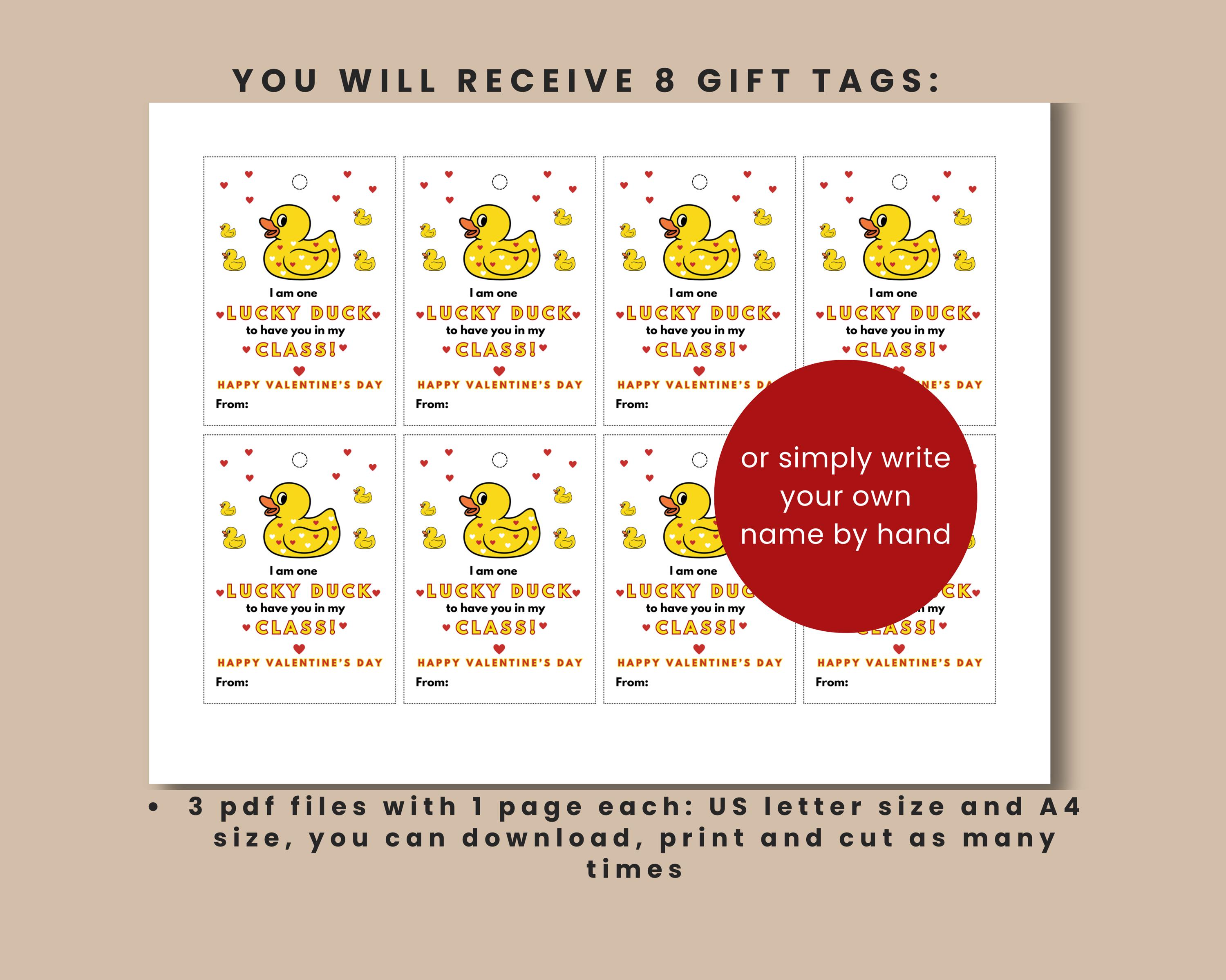 Rubber Ducks Gift Tags, Lucky Duck Non-candy Valentine, One Lucky Duck ...